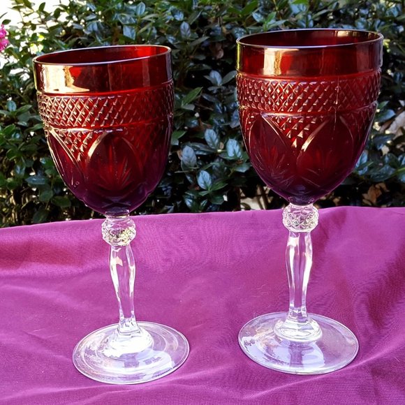 Dining | Set Of 2 Cris Darques Durand Ruby Wine Glasse France Water ...